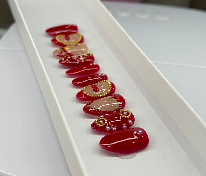 Cherry Press on Nails | Dark Red Almond Press Ons - Etsy