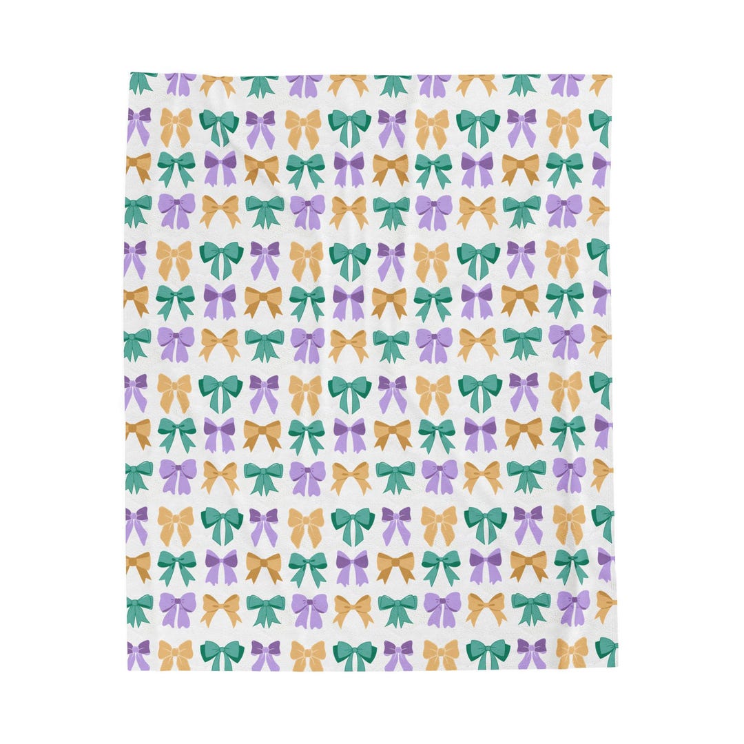 Mardi Gras Blanket Colorful Bow Pattern Velveteen Plush Blanket, Cozy ...