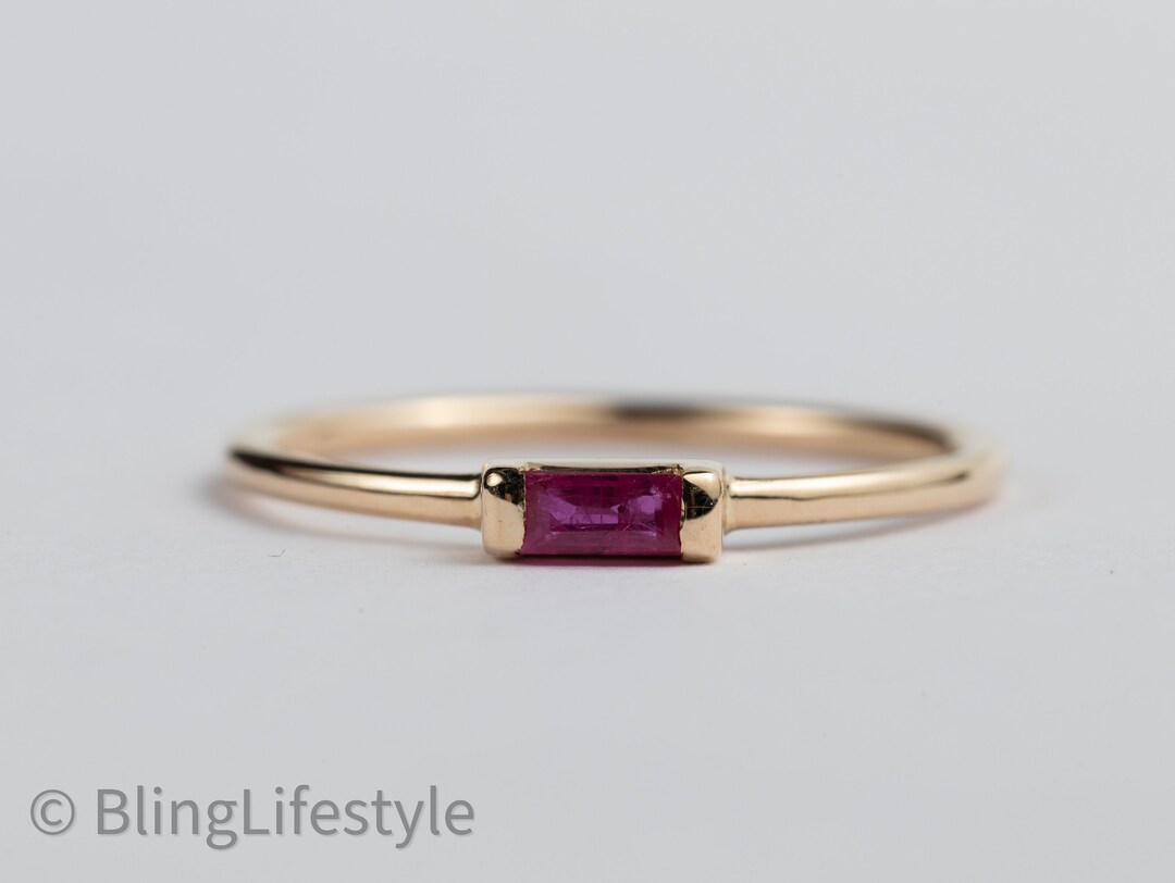 Ruby Baguette Ring in 925 Silver – Dainty Minimal Stacking Ring for Her ...