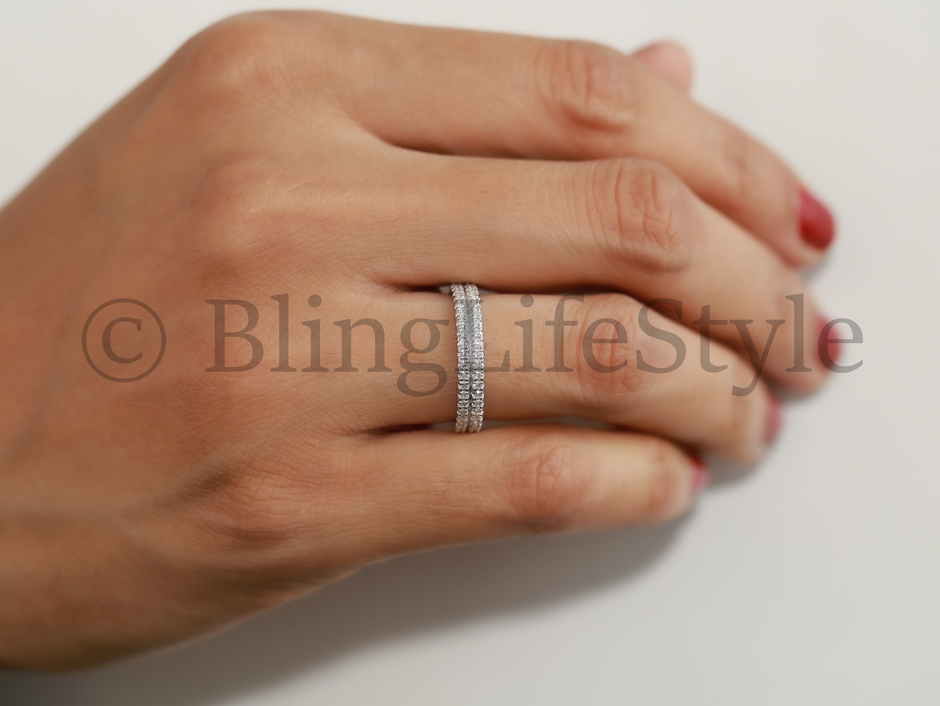 Moissanite Wedding Ring, Full Eternity Ring, Two Layer Wedding Ring ...