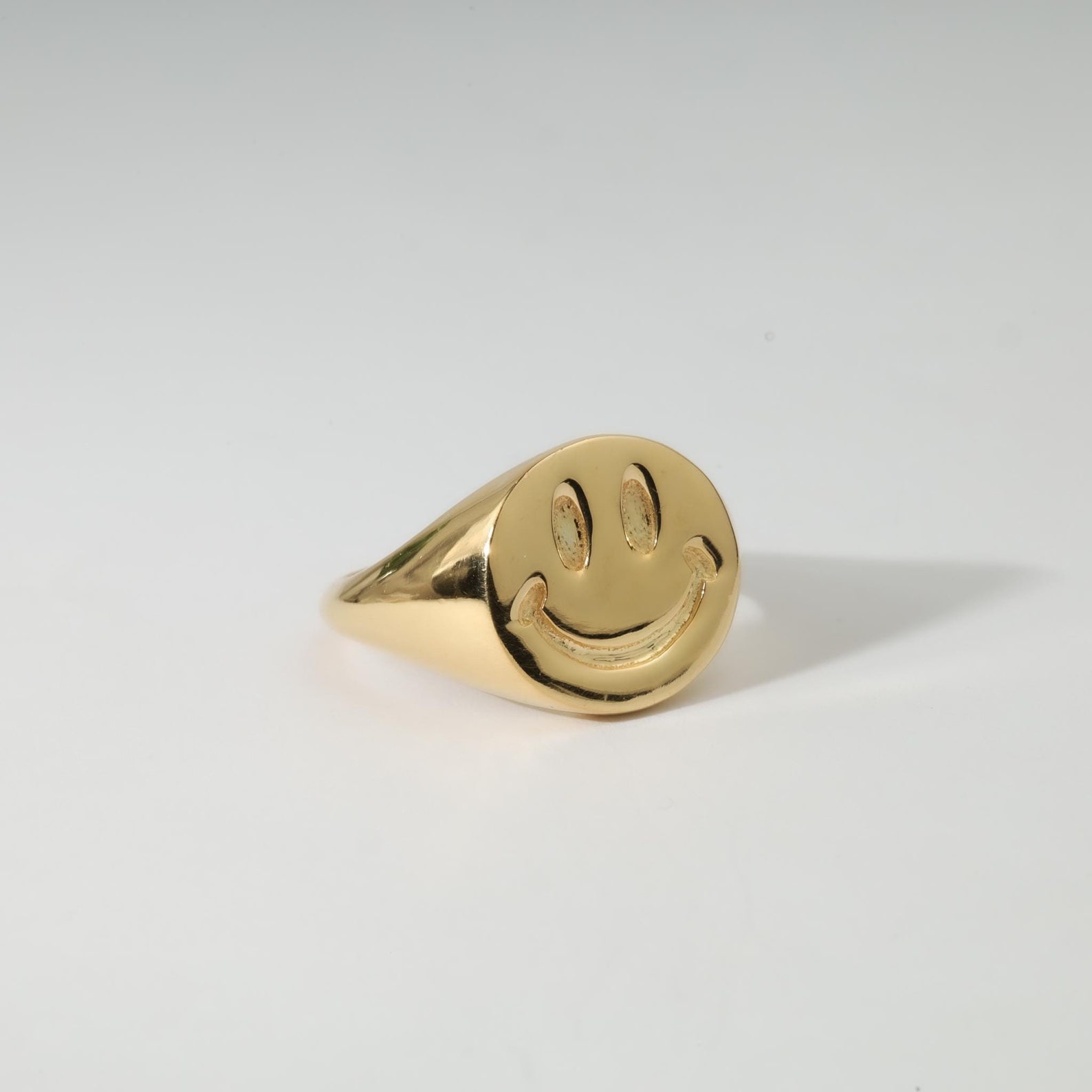 Smiley Face Promise Signet Ring in 18K Solid Gold | Smile Yellow Gold ...