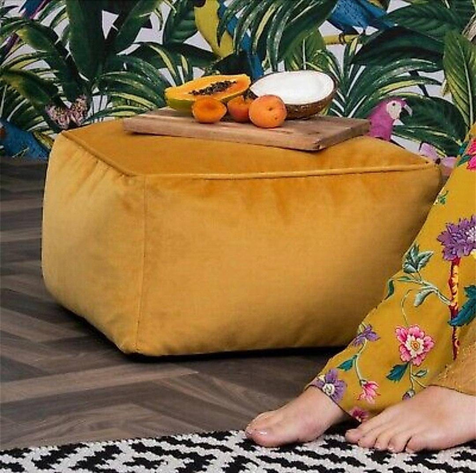 Square Velvet Pouf Velvet Ottoman Pouf Pouf Ottomane Floor - Etsy