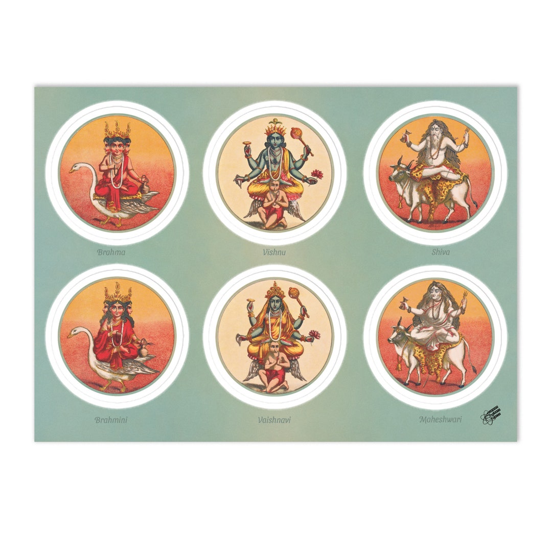 8" X 6" Hindu Gods Goddesses Sticker Sheet 1880-1890 | Calcutta Kolkata ...