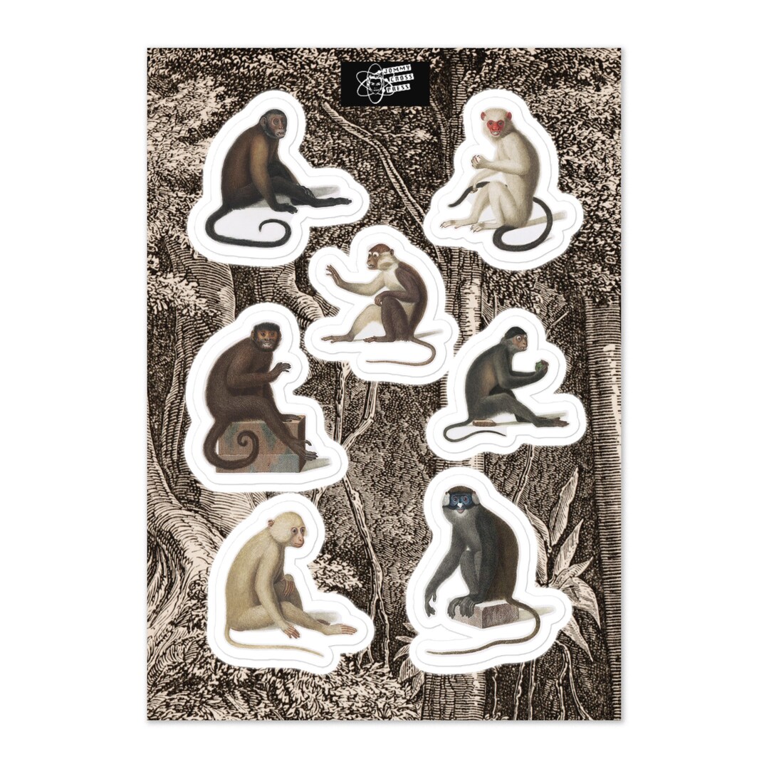 8" X 6" Monkey Safari Primate Sticker Sheet Number 6 Vintage Nursery ...