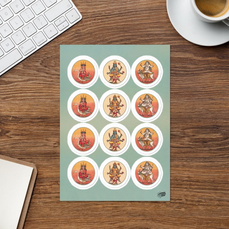 8" X 6" Hindu Gods Goddesses Sticker Sheet | Calcutta Kolkata India ...