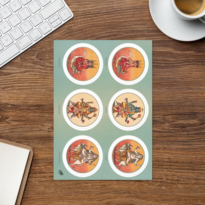 8" X 6" Hindu Gods Goddesses Sticker Sheet 1880-1890 | Calcutta Kolkata ...