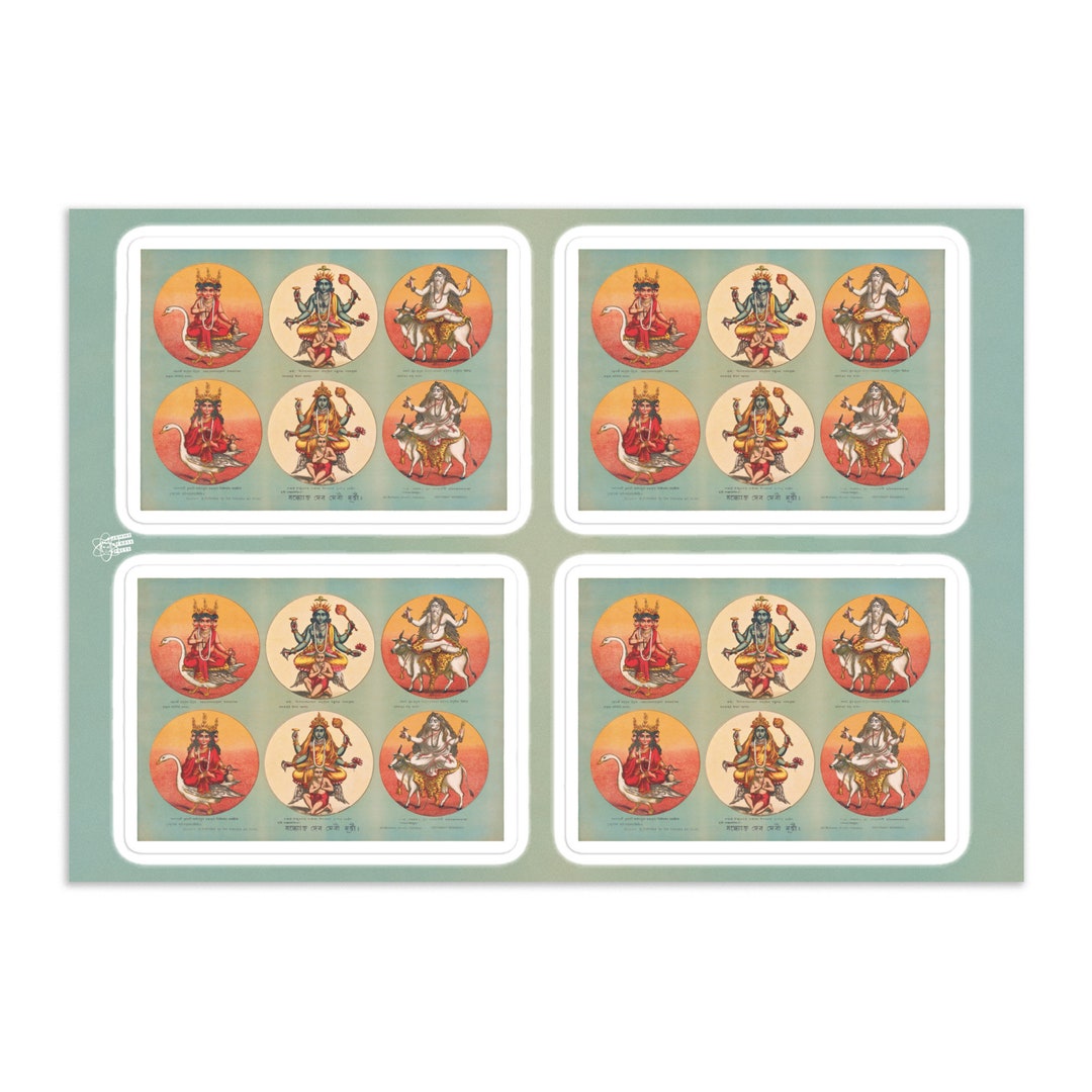8" X 6" Hindu Gods and Goddesses Sticker Sheet | Calcutta Kolkata India ...