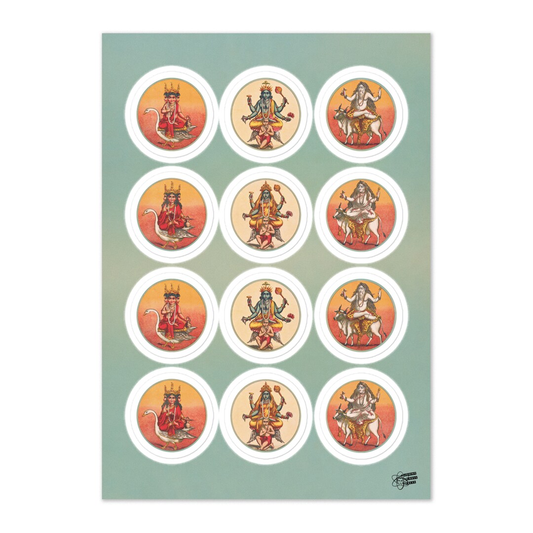8" X 6" Hindu Gods Goddesses Sticker Sheet | Calcutta Kolkata India ...