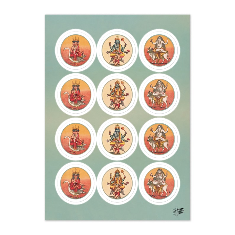 8" X 6" Hindu Gods Goddesses Sticker Sheet | Calcutta Kolkata India ...