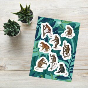 8" X 6" Monkey Safari Primate Sticker Sheet Number 1 Vintage Nursery ...