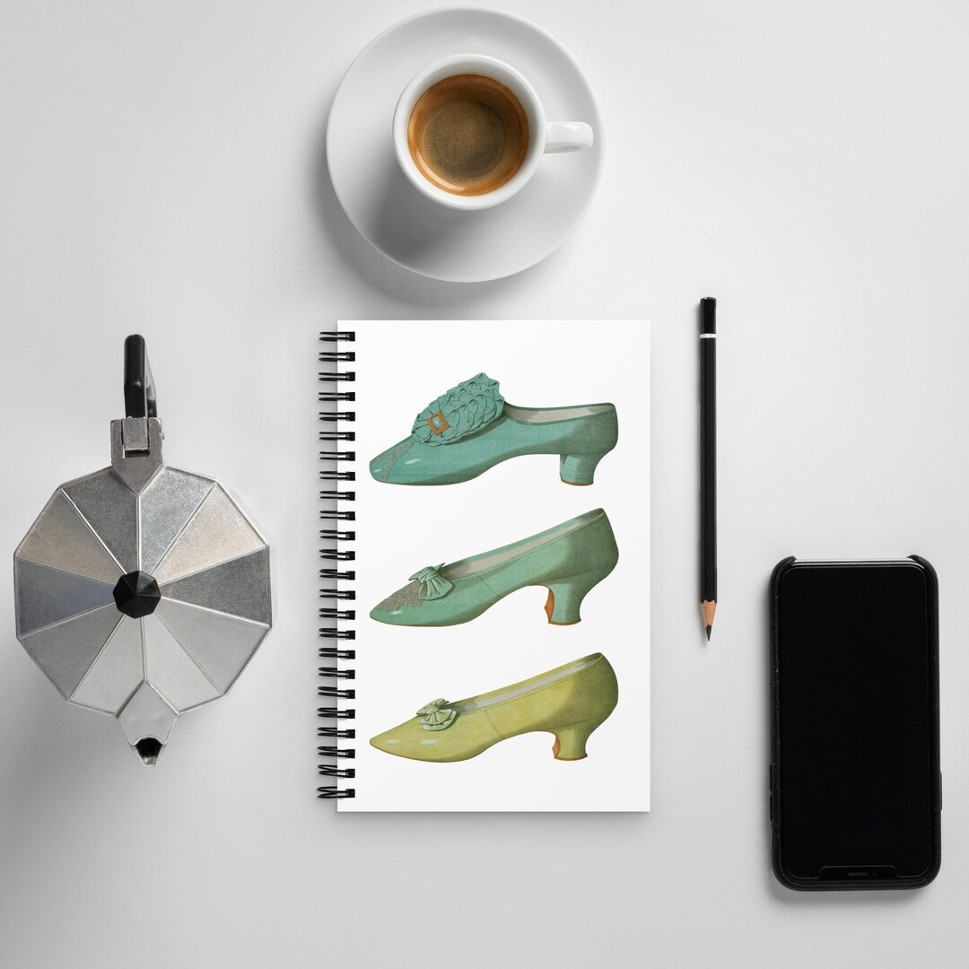 Spiral Notebook, Vintage French Victorian Shoe's 1900 Fashion Green ...