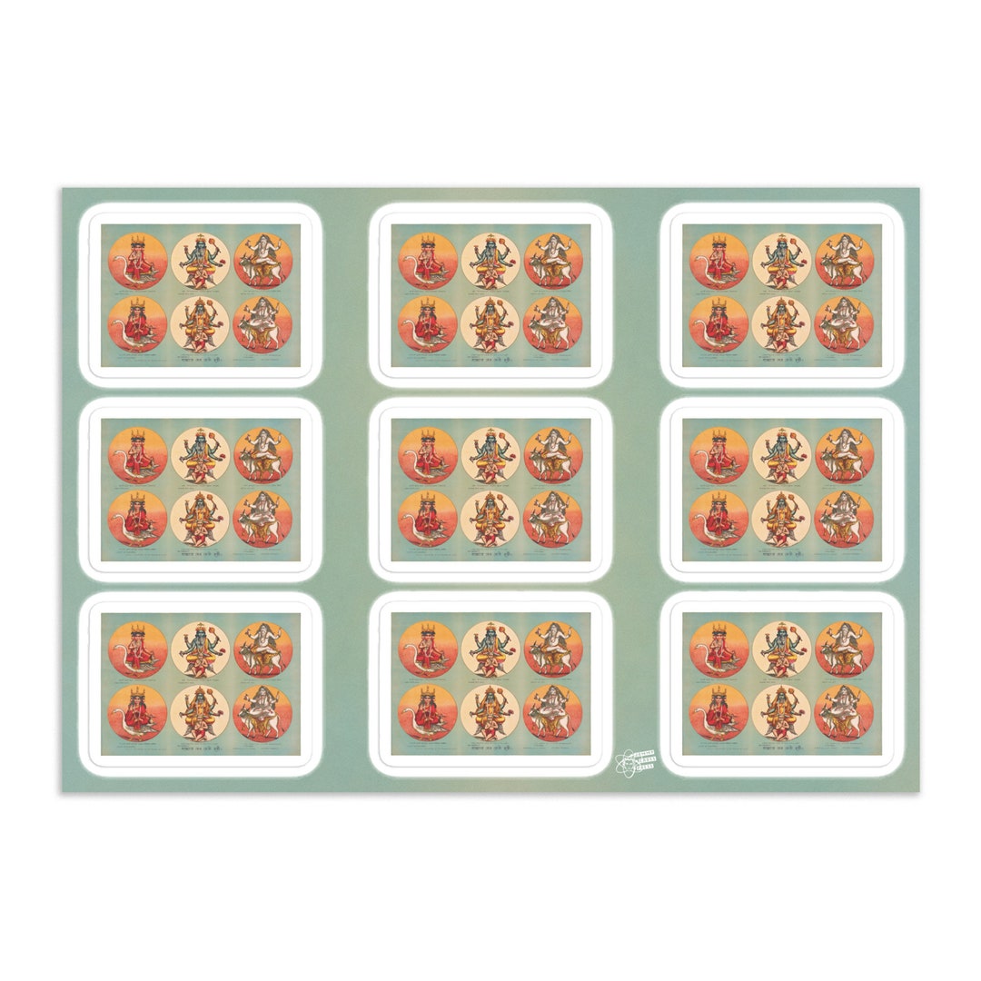 8" X 6" Hindu Gods and Goddesses Sticker Sheet | Calcutta Kolkata India ...