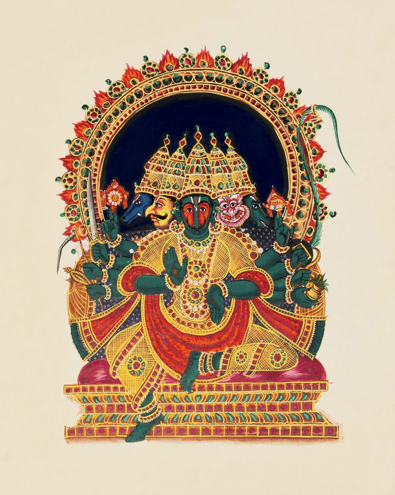 Hindu God Hanuman Panchamukha | Printable Wall Decor | Instant Digital ...
