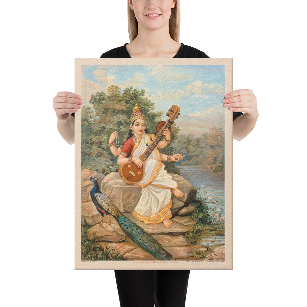 Hindu Goddess Sarasvati High Quality Canvas Wall Decor | Vintage India ...