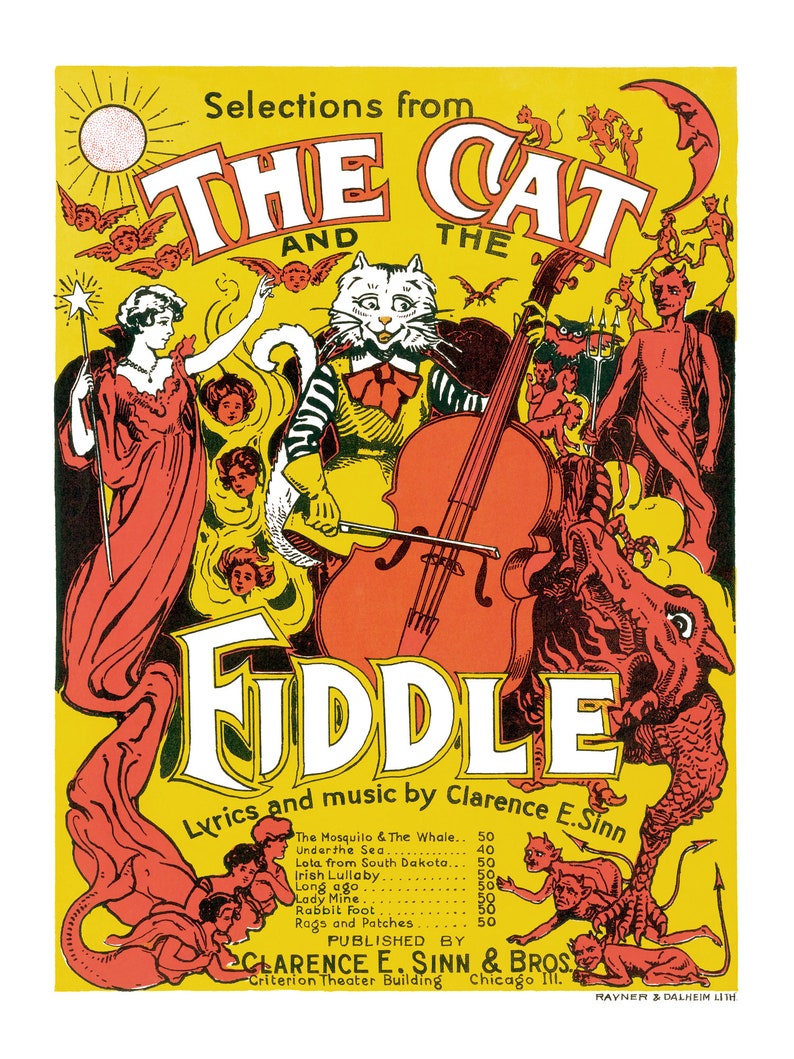 Instant Digital Download Cat and Fiddle Nursery Rhyme With Devils ...