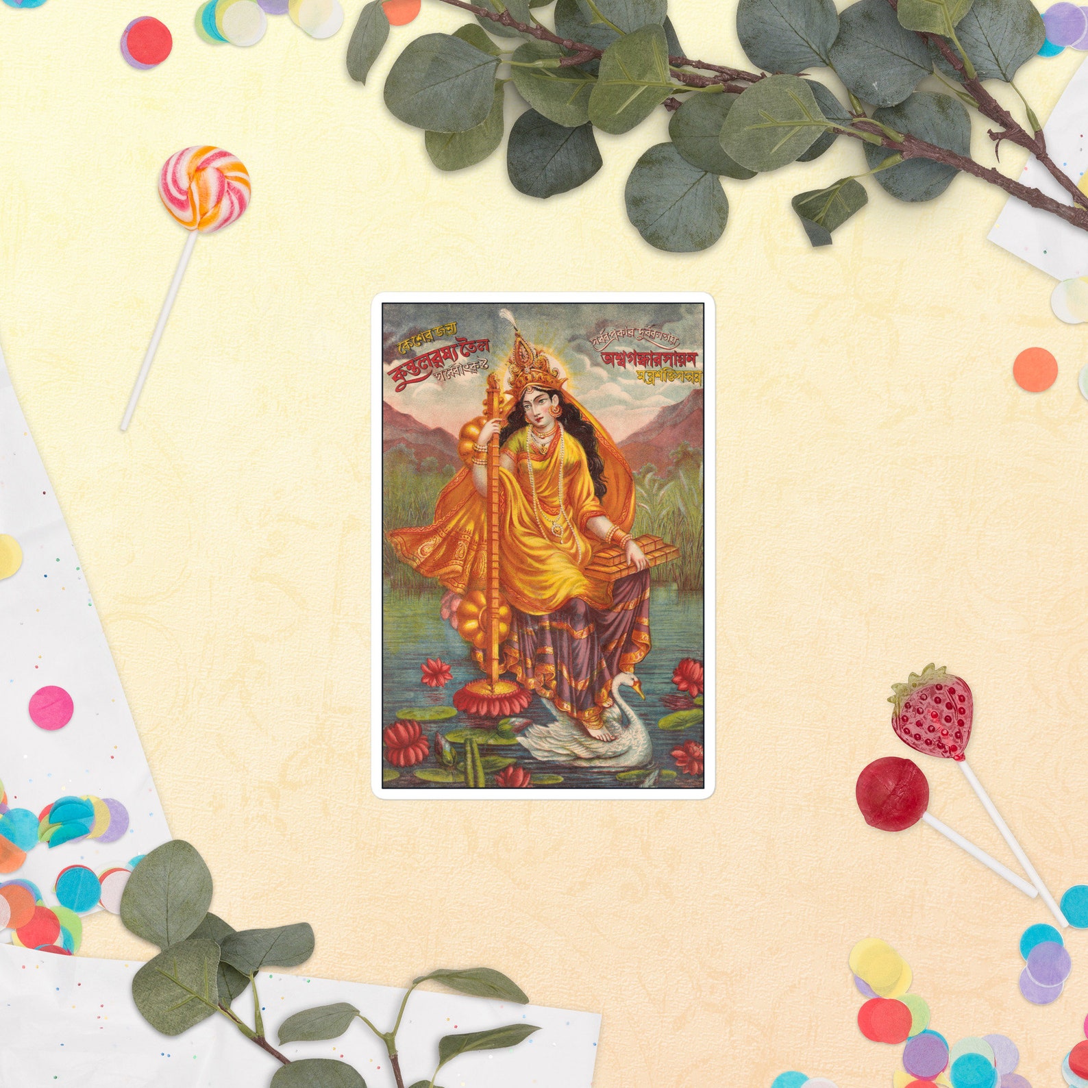 Hindu Goddess Sarasvati Sticker | Vintage India Poster 1885-95 ...