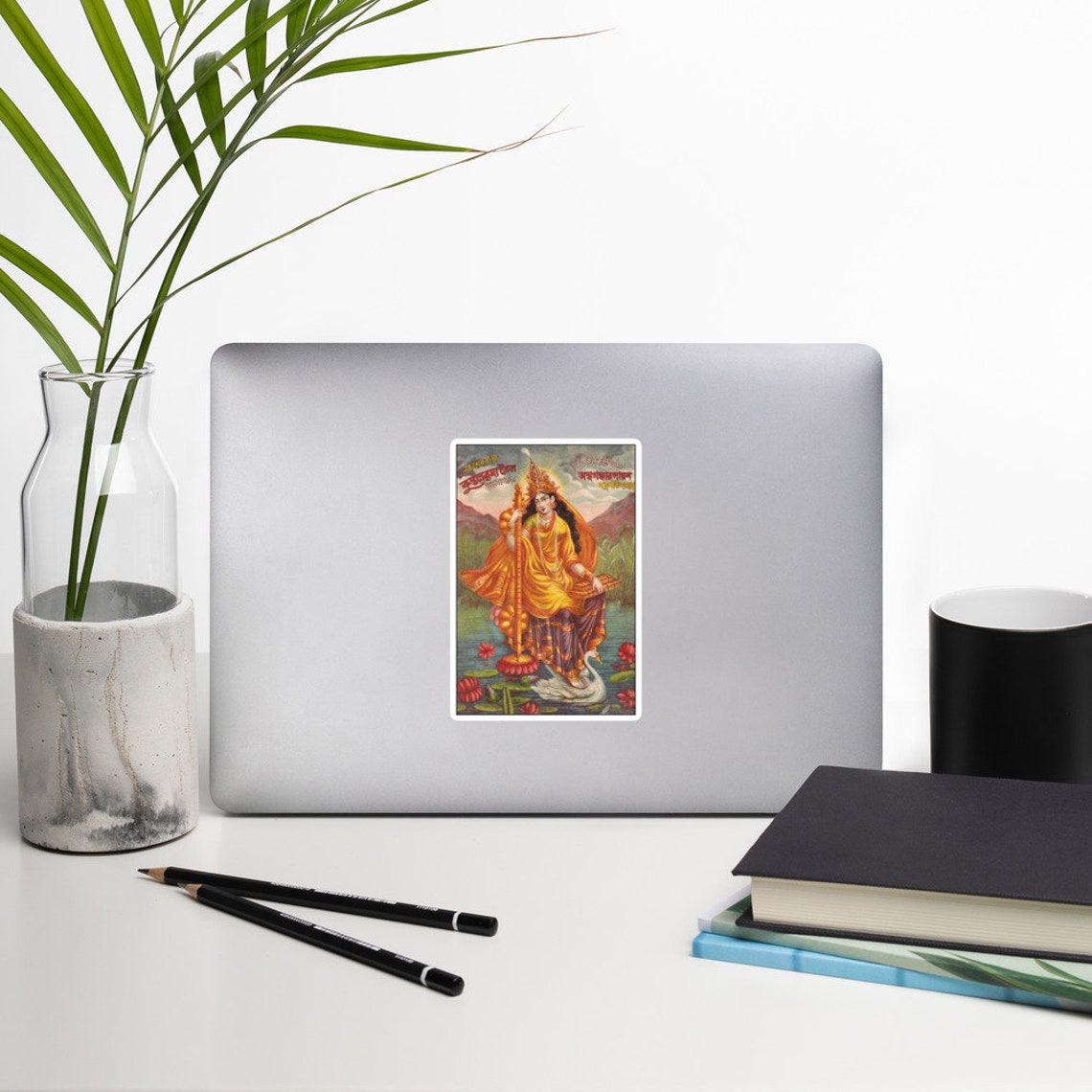 Hindu Goddess Sarasvati Sticker | Vintage India Poster 1885-95 ...