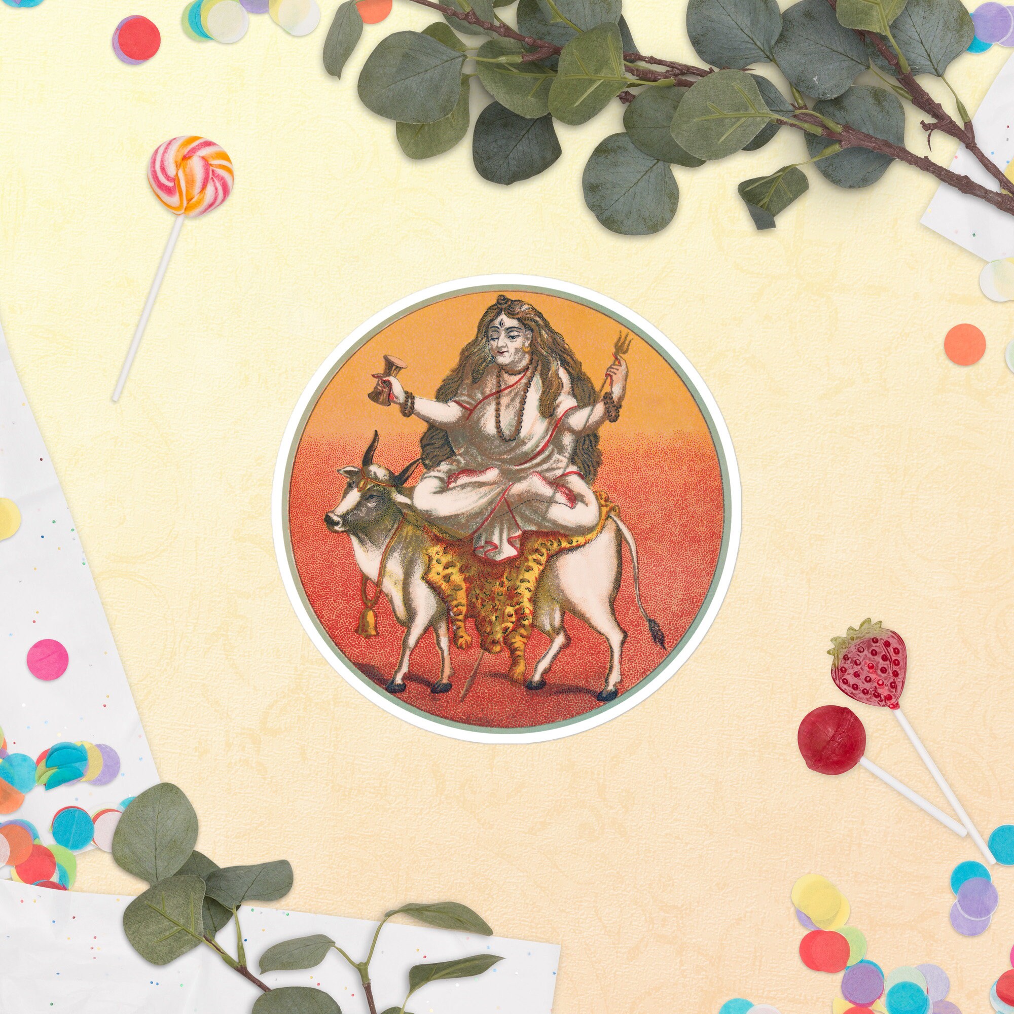 Hindu Goddess Maheshvari Nandi Sticker | 1880-1890 Retro Calcutta ...