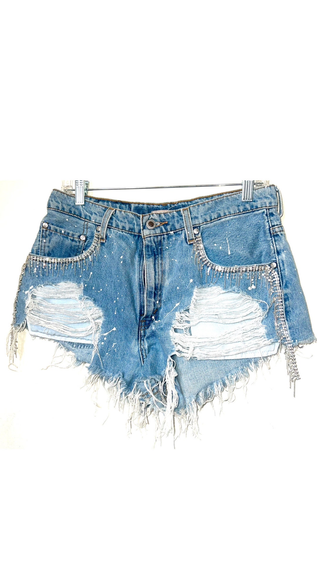 Rhinestone Trimmed Distressed Cut off Shorts - Etsy