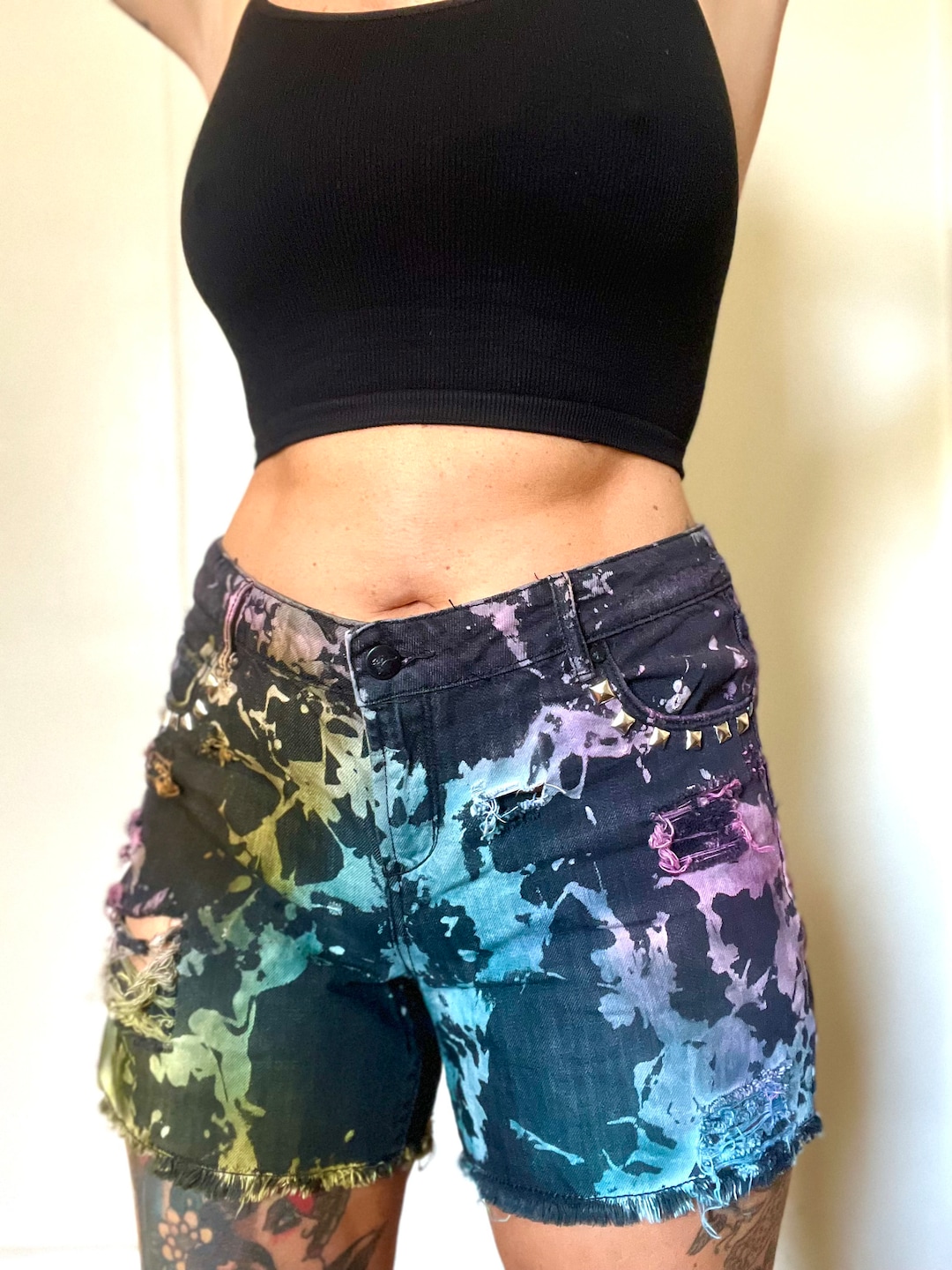 Oil Slick Tie Dye Jean Cut off Shorts - Etsy