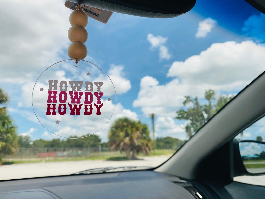 Howdy Car Charm: Pink Cowgirl Rear View Mirror Hanger - Etsy