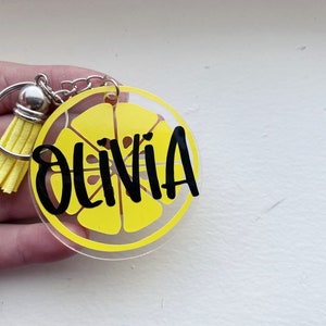2 Inch Acrylic Lemon Keychain Personalized With Name, Summer Keychain ...