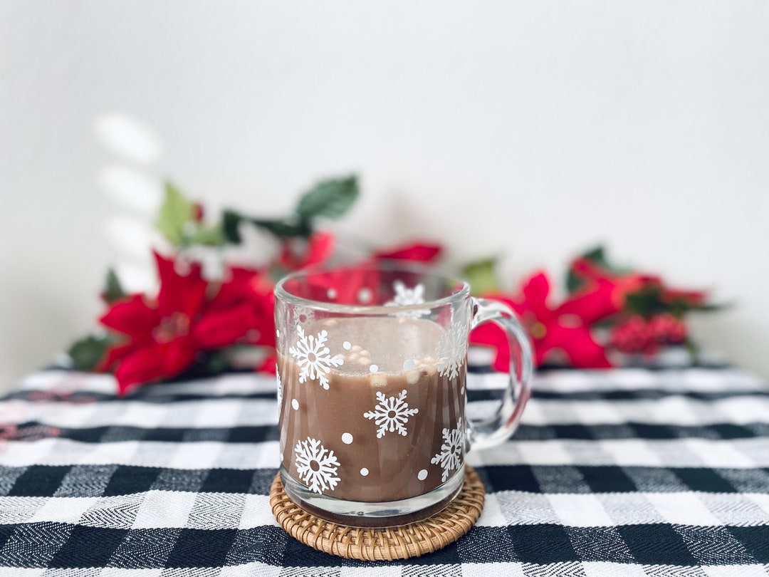 Snowflakes Clear Glass Mug, Hot Coffee Cup, Christmas Mug, Snow Flake ...
