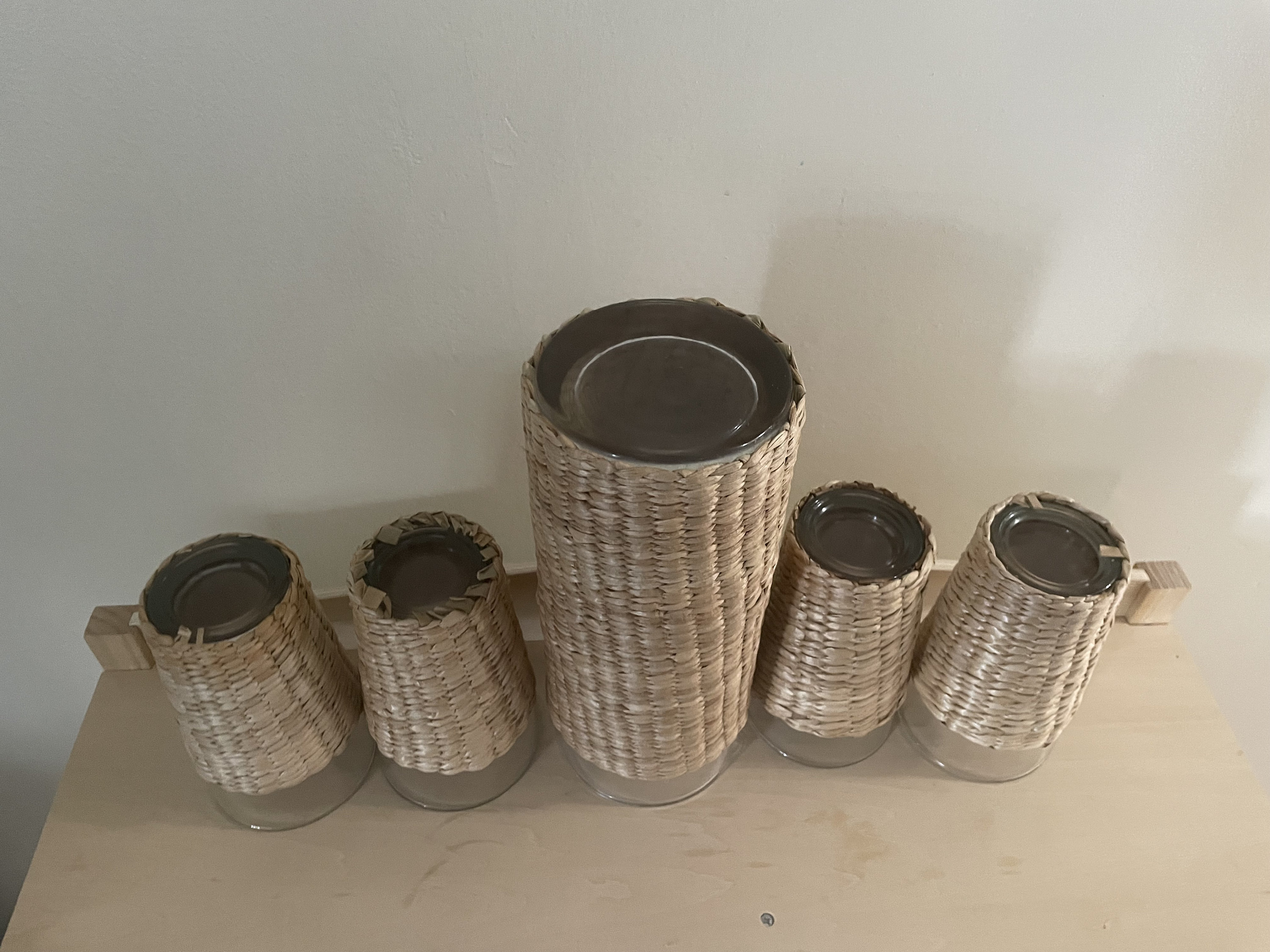 Rattan Beverage Set Mid-century Modern. Pitcher With Four Tall Drinking ...