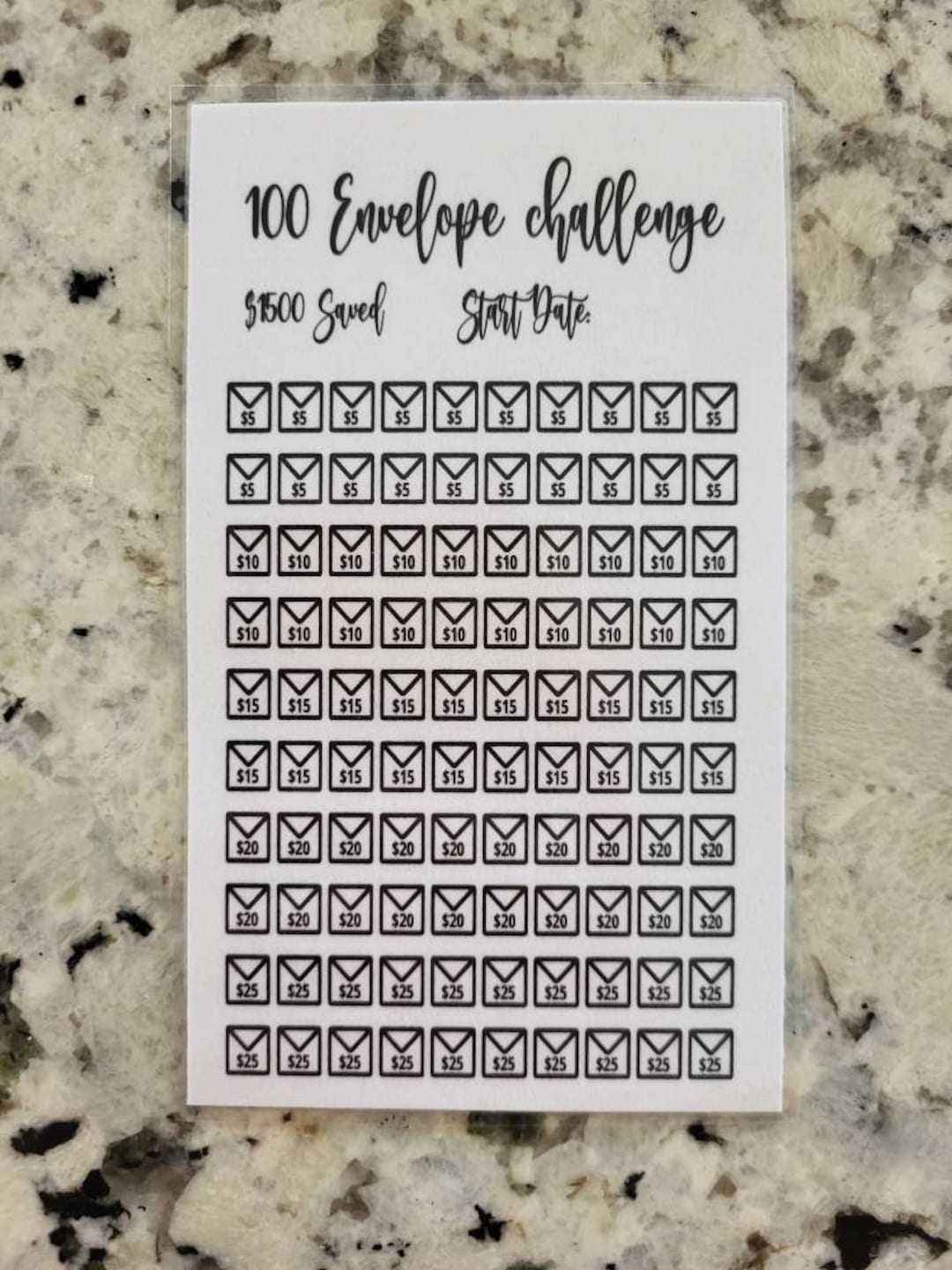 100 Envelope Savings Challenge Laminated Tracker Save 1500 Saving ...