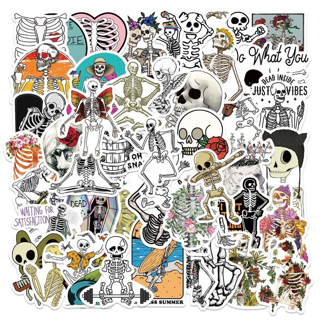 Skeleton Sticker Pack 50 Pieces Random Halloween Sticker Bundle Cartoon ...