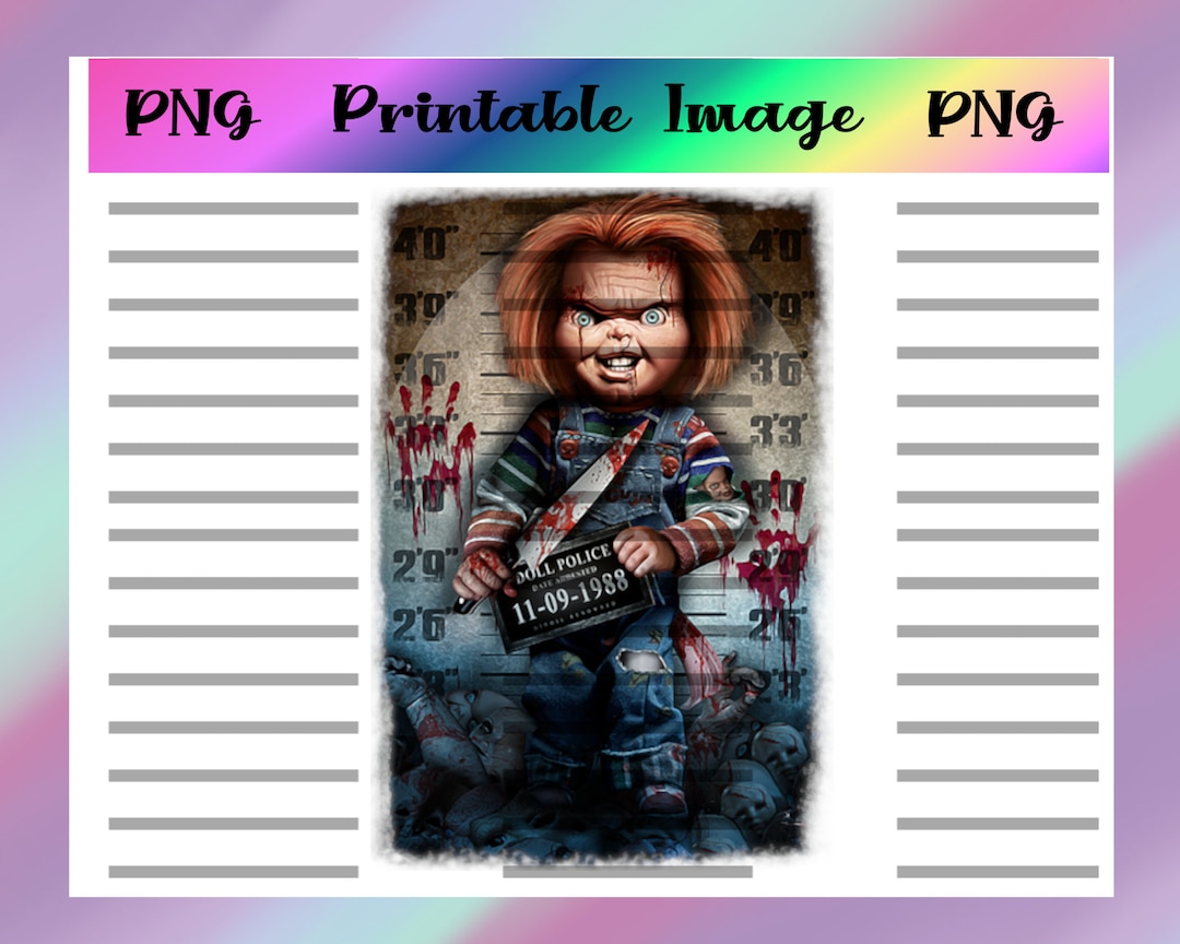 Jailed Mug Shot Digital Image PNG, Chucky, Evil Doll, Waterslide ...