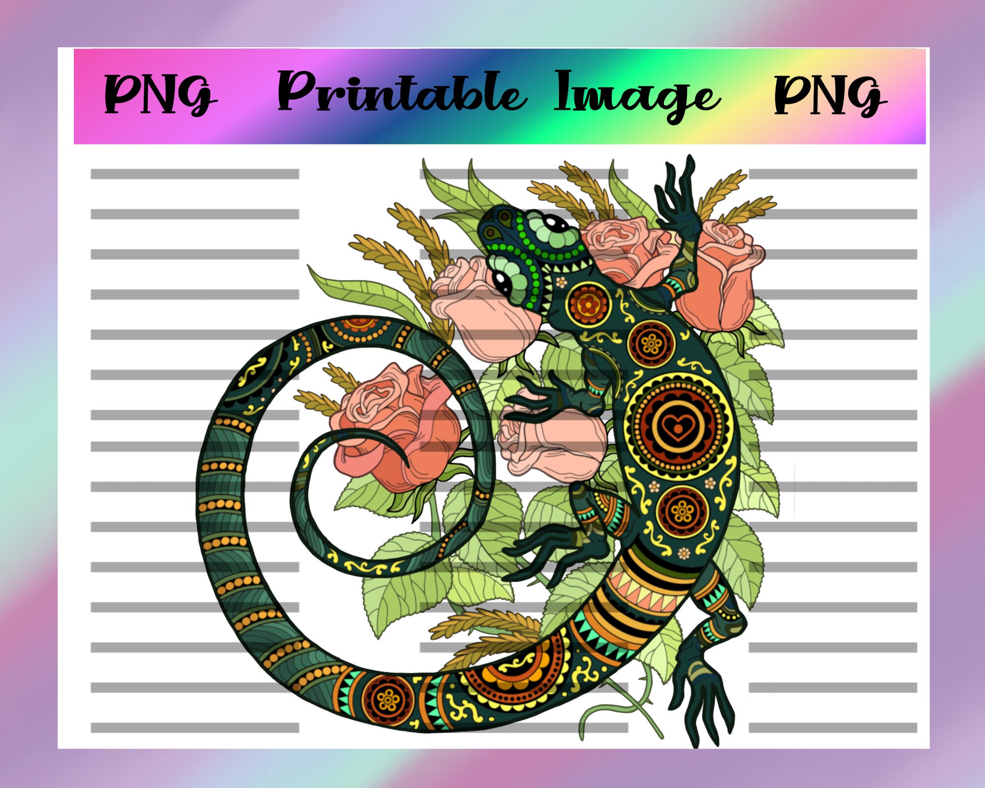 Gecko Lizard With Roses Digital Image PNG, Waterslide, Reptile, Desert ...