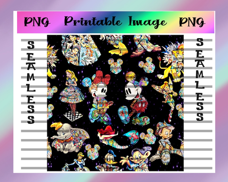 Digital Character Mashup Seamless Design Mickey Minnie - Etsy