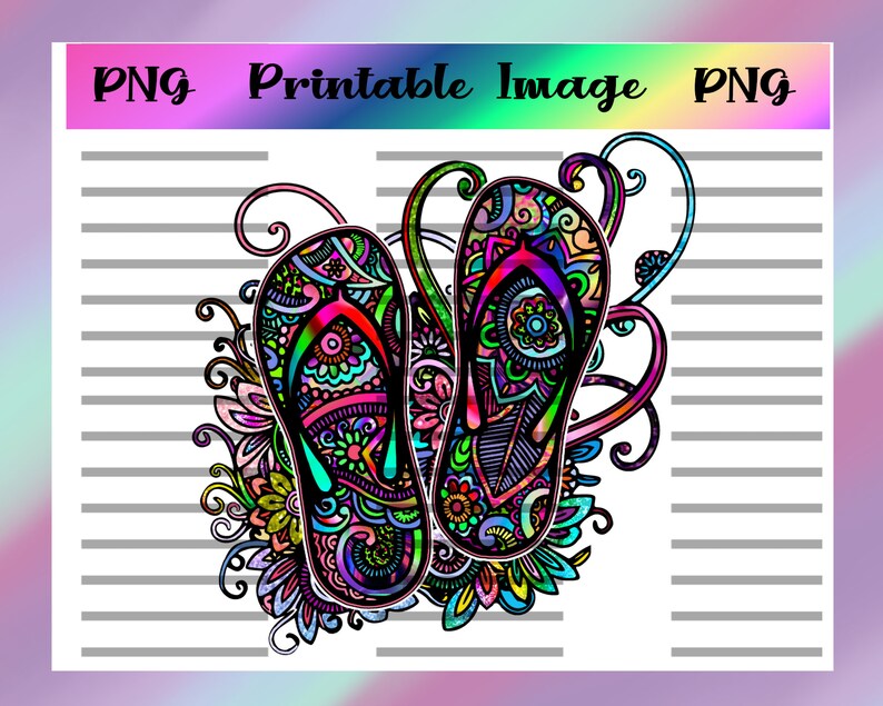 Colorful Flip Flop Zentangle Digital Image PNG, Summer, Shoes ...