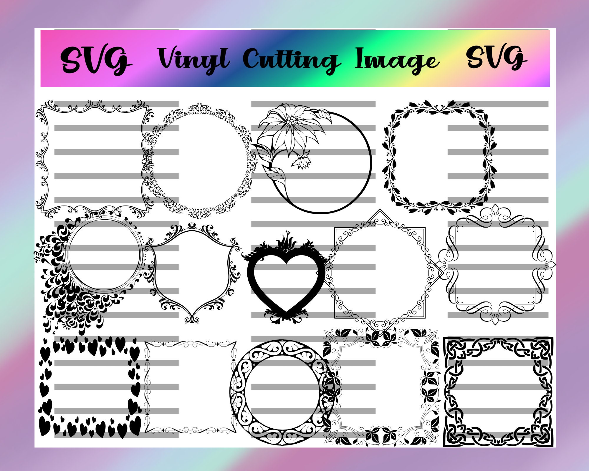 Borders Bundle Digital Cut Files SVG Flourish Frame Floral | Etsy