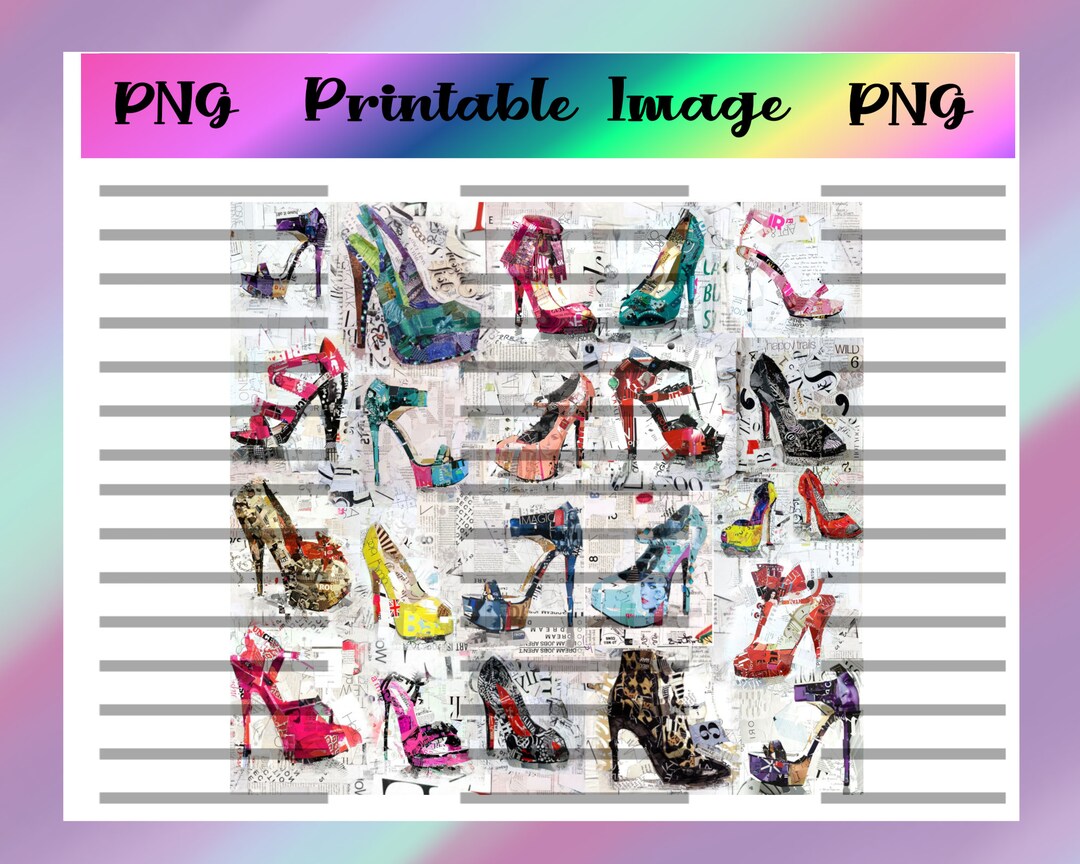 Vintage Shoe Collage Digital Image PNG, Waterslide, Sublimation ...
