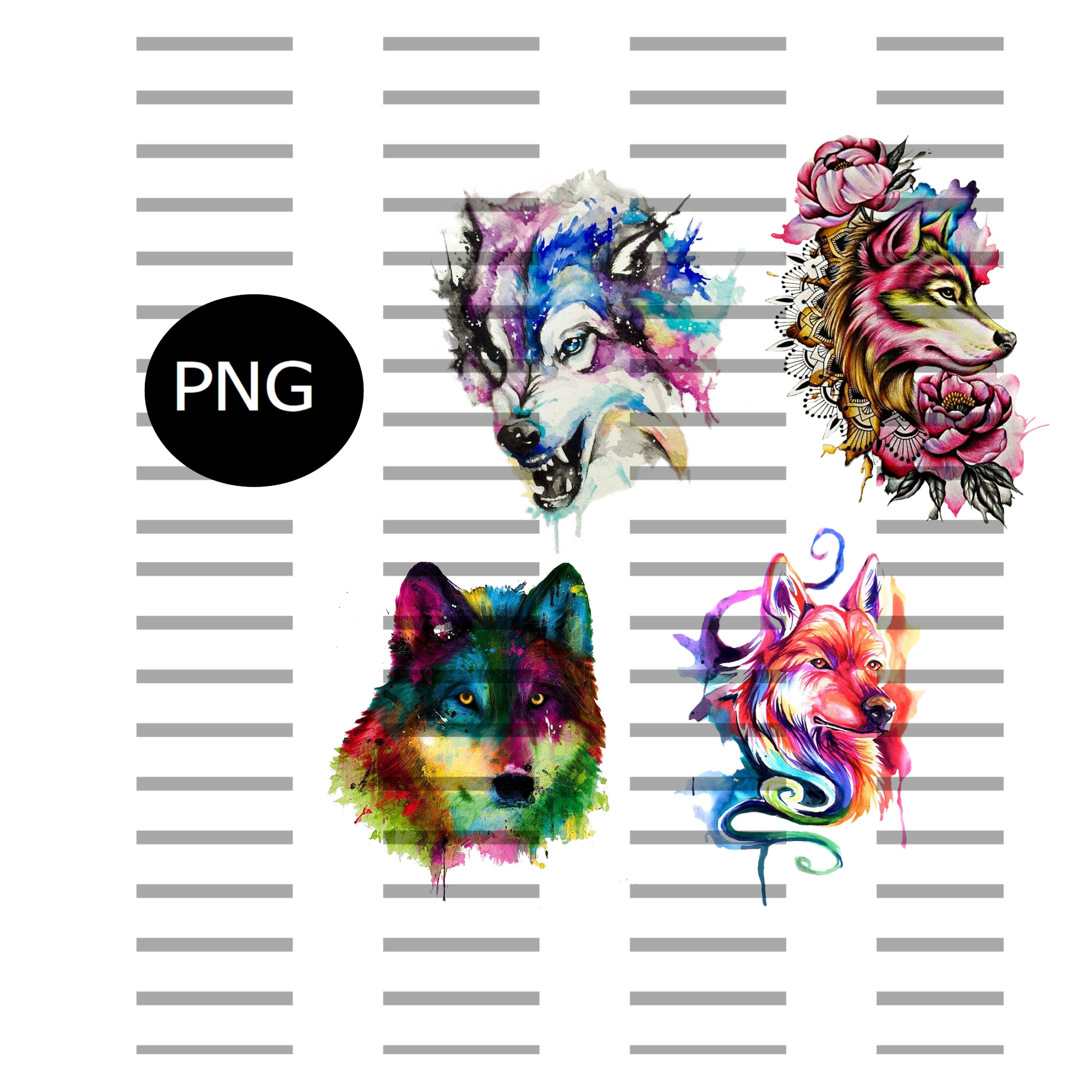Watercolor Wolf Digital Image Bundle PNG Printable Decal - Etsy