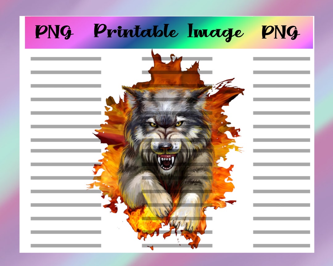 Ferocious Flaming Wolf Digital Image PNG, Waterslide, Sublimation ...