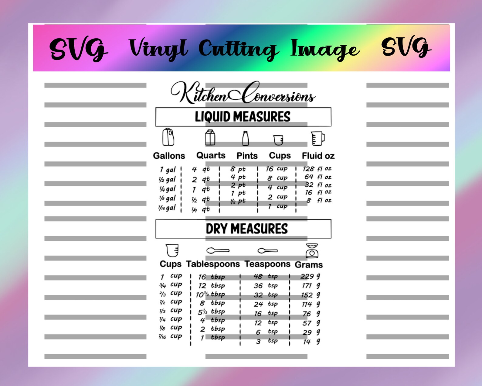Kitchen Conversion Chart Digital Cut File SVG Measuring - Etsy