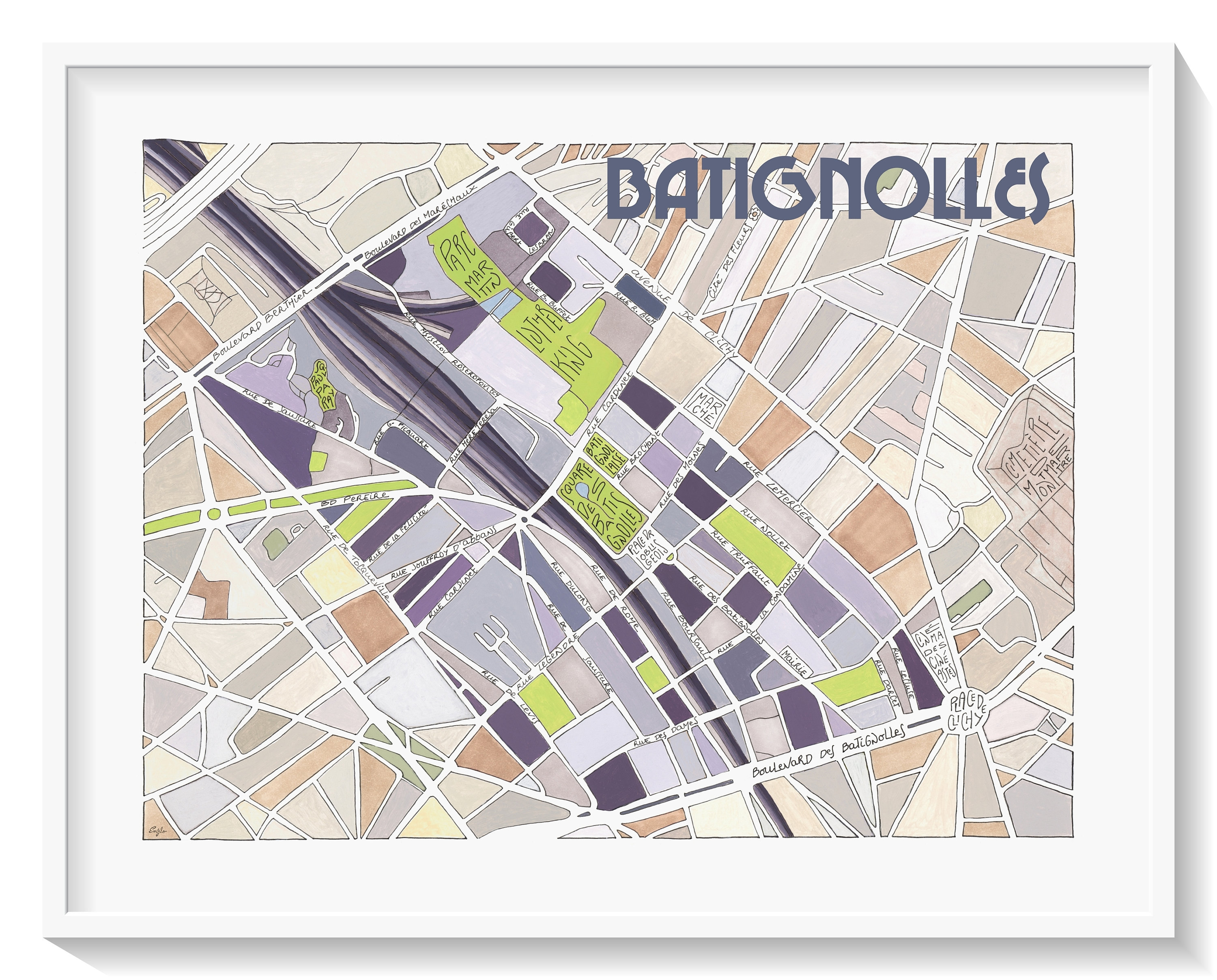 Poster City - Map of PARIS, Batignolles District - Etsy
