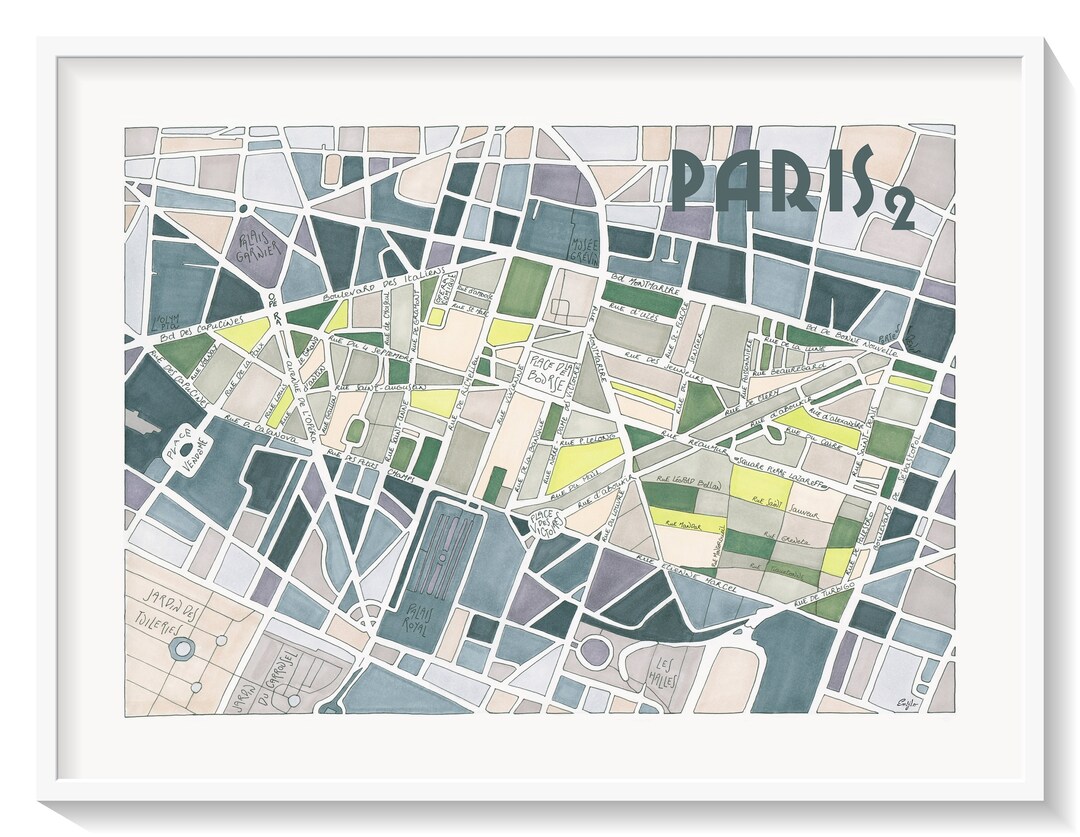 Poster City Map of PARIS 2nd District Wall Art - Etsy