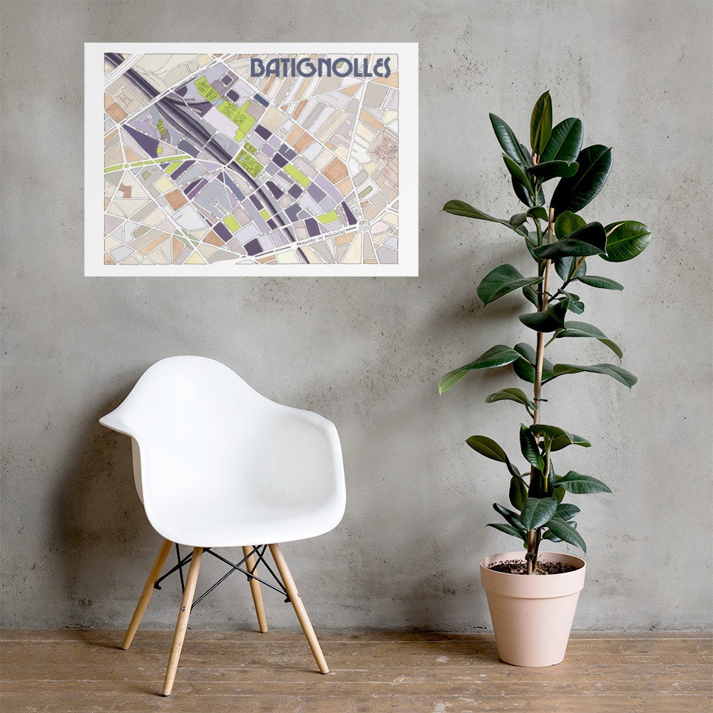 Poster City - Map of PARIS, Batignolles District - Etsy