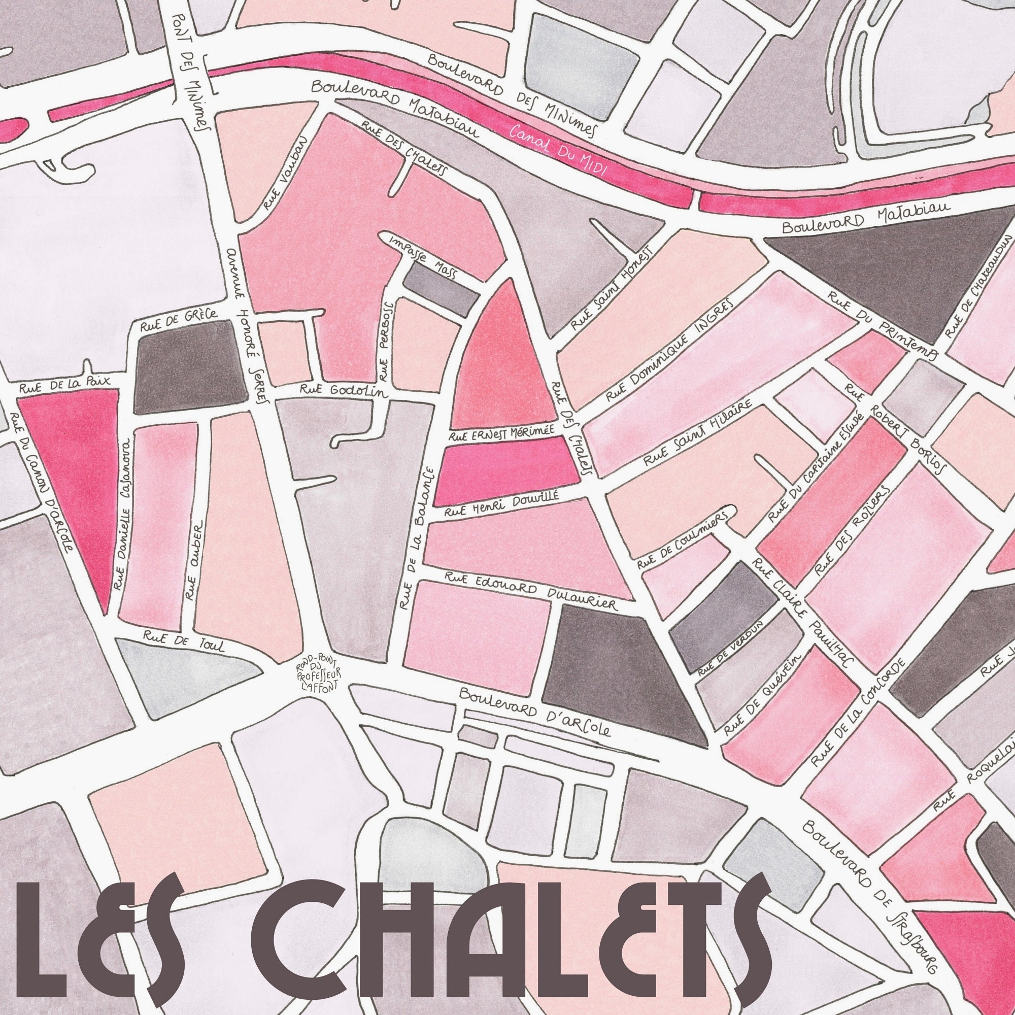 Poster City Map of Les CHALETS District, TOULOUSE Giclee Print - Etsy