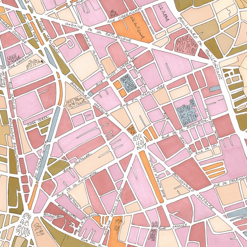 Poster City - Map of PARIS, 11th District - Etsy
