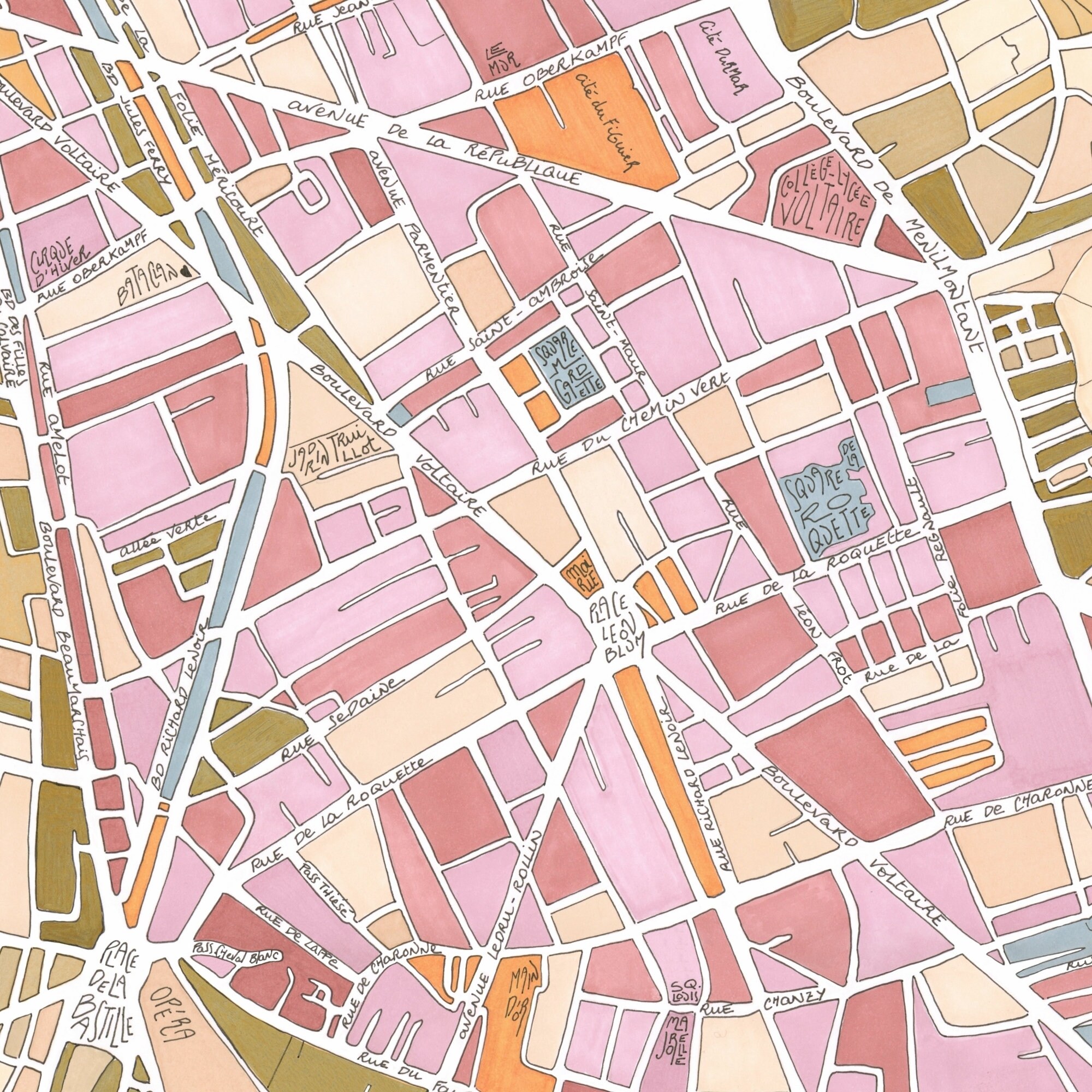 Poster City - Map of PARIS, 11th District - Etsy