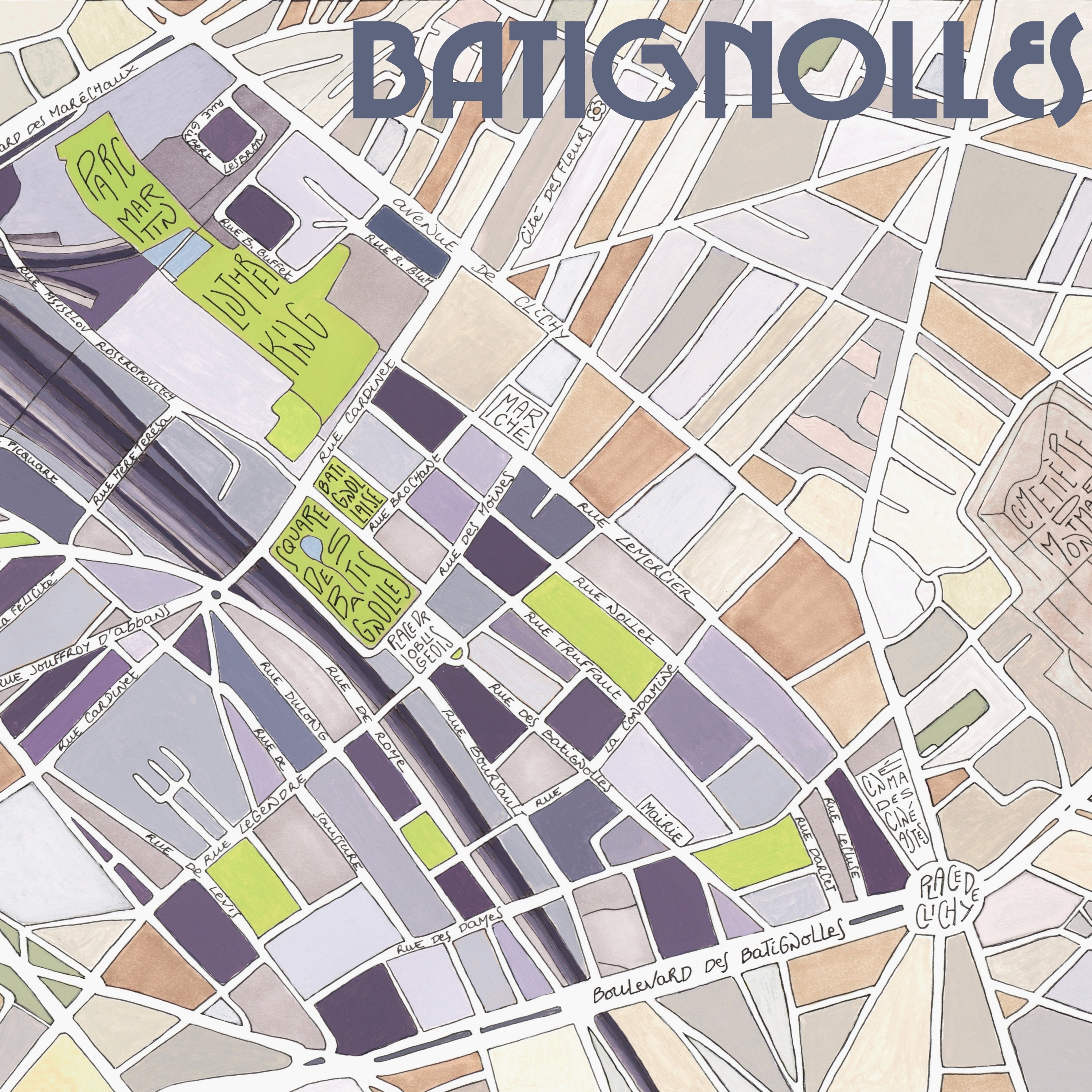 Poster City - Map of PARIS, Batignolles District - Etsy