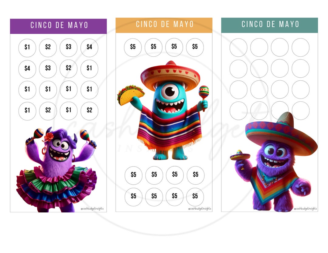 Cinco De Mayo Monster Saving Challenge Digital Download Cash Budget ...