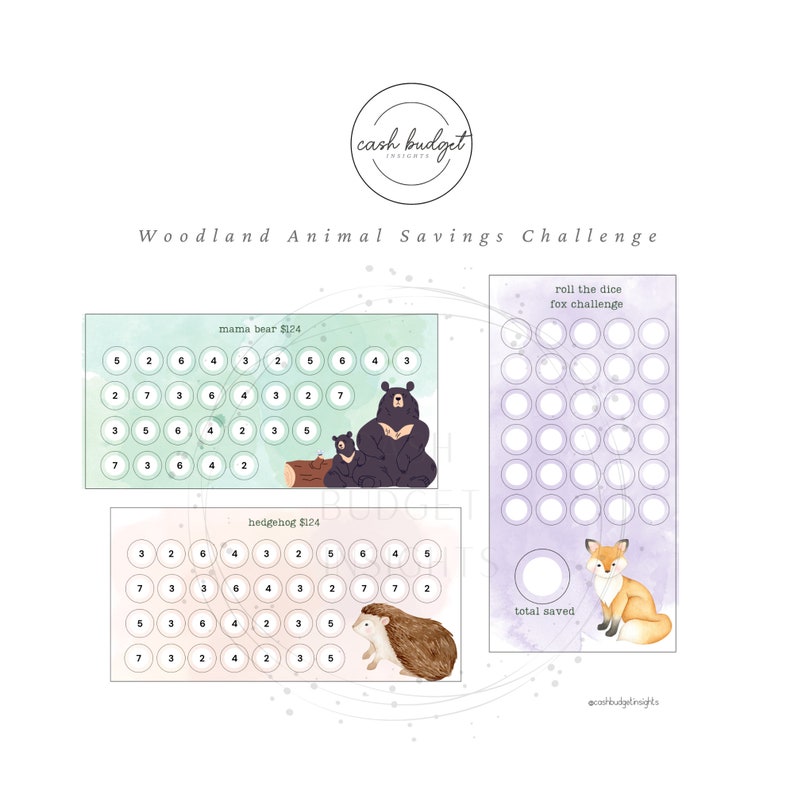 Woodland Animal Themed Savings Challenge Digital Download Set of 3 Cash ...