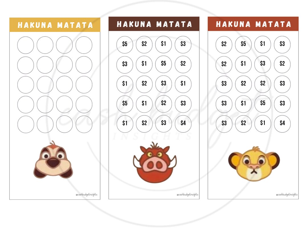 Hakuna Matata Mini Saving Challenge Digital Download Cash Budget ...