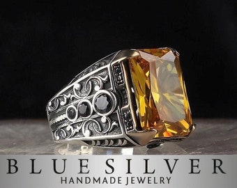 Mens Square Stone Ring - Etsy